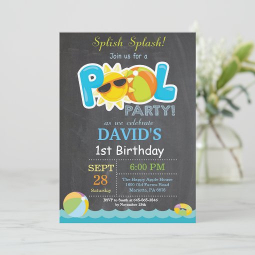 Pool Party Birthday Invitation Splish Splash Boy | Zazzle
