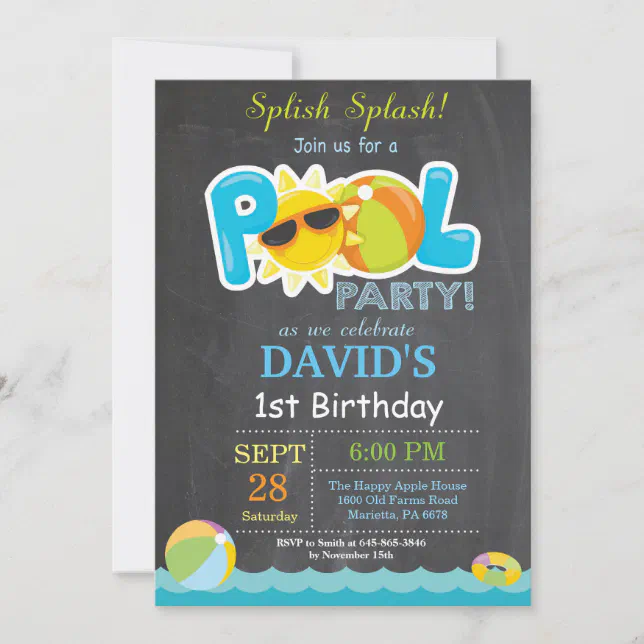 Pool Party Birthday Invitation Splish Splash Boy | Zazzle