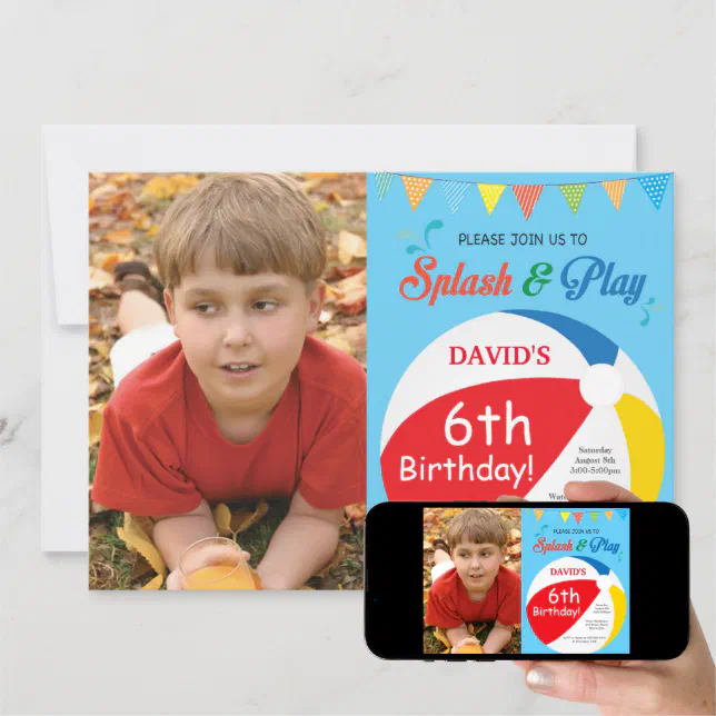 Pool Party Birthday Invitation Splish Splash Boy | Zazzle