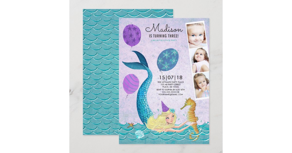 Pool Party Birthday | Mermaid | Invitations | Zazzle