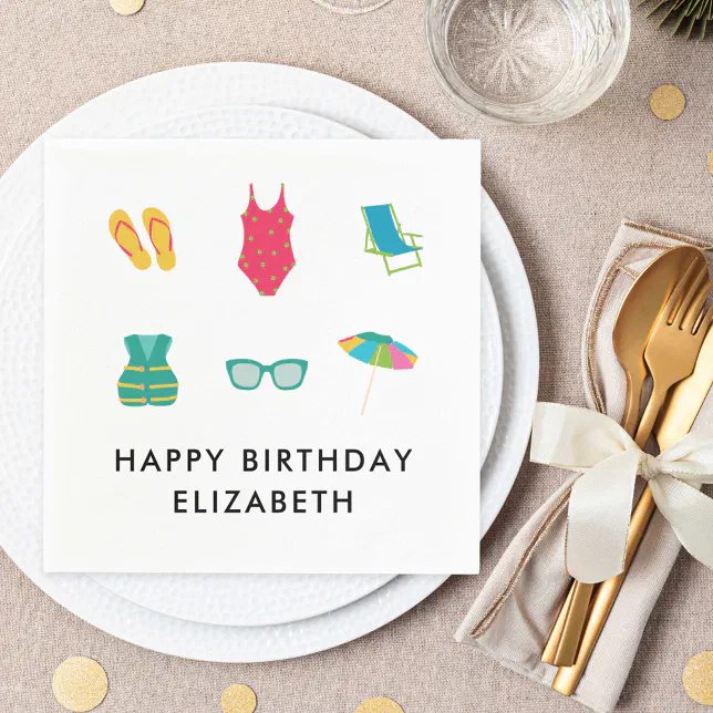Pool Party Birthday Minimal Summer Colorful Cute Napkins | Zazzle
