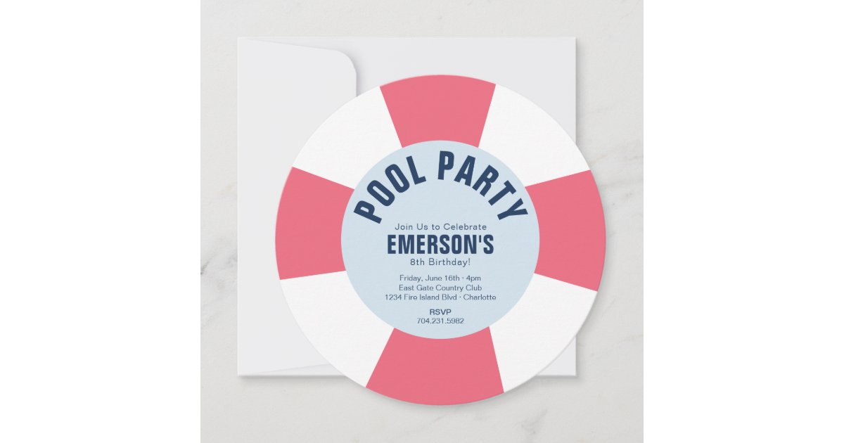 Pool Party Birthday Party Pink Invitation | Zazzle