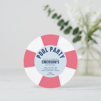 Pool Party Birthday Party Pink Invitation | Zazzle