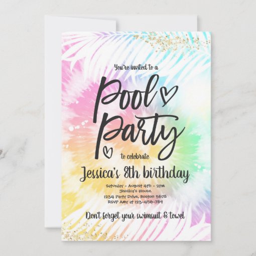 Pool Party Birthday Pink Tie Dye Girly Pool Party Invitation | Zazzle