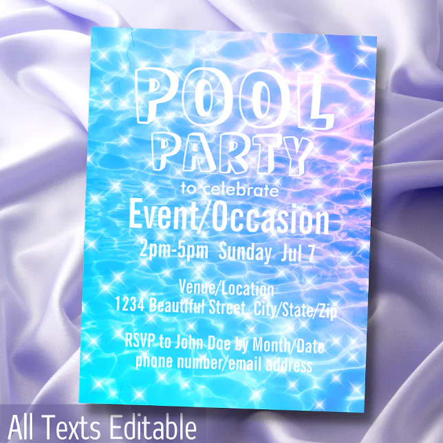 Pool Party Birthday Pool Party Beach Party Cool Invitation Postcard ...