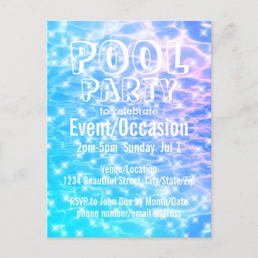Pool Party Birthday Pool Party Beach Party Cool Invitation Postcard ...