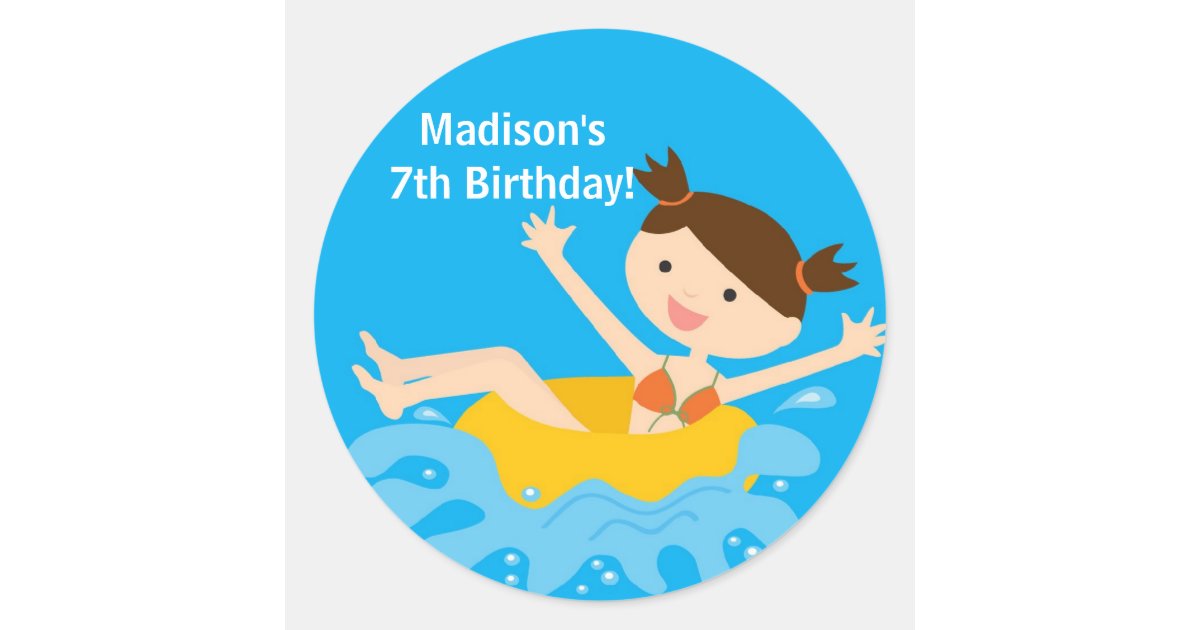 Pool Party Birthday Sticker | Zazzle