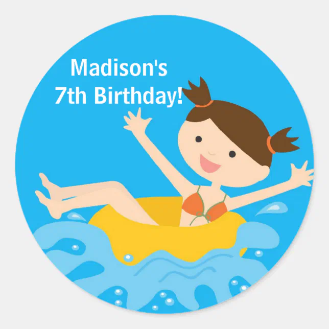 Pool Party Birthday Sticker | Zazzle