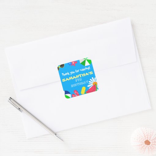Pool Party Birthday Summer Beach Swimming Label | Zazzle