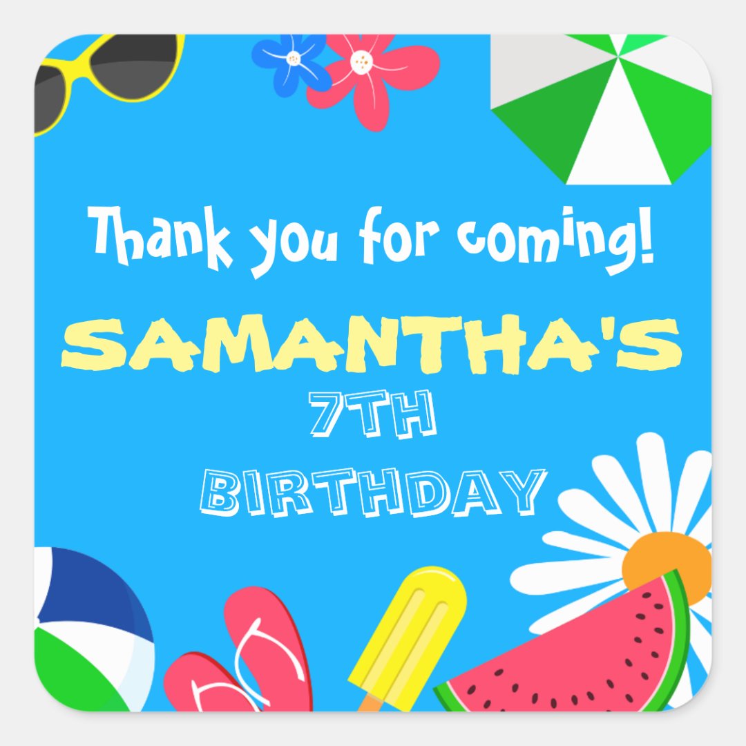 Pool Party Birthday Summer Beach Swimming Label | Zazzle