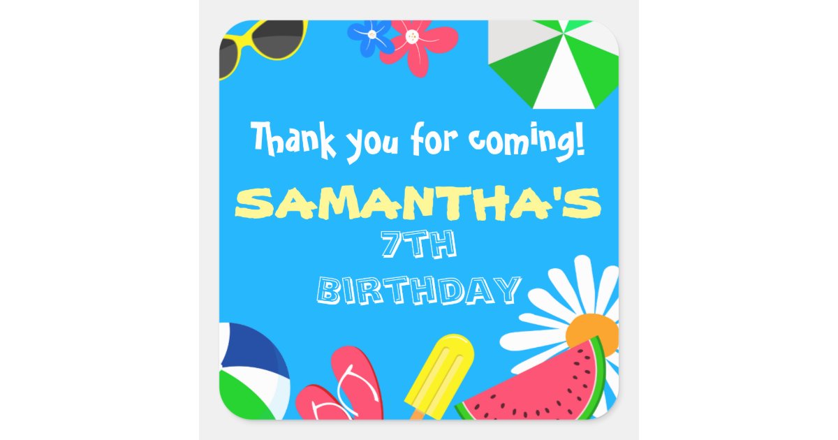 Pool Party Birthday Summer Beach Swimming Label | Zazzle