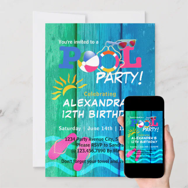 Pool Party Birthday Summer Fun Card | Zazzle