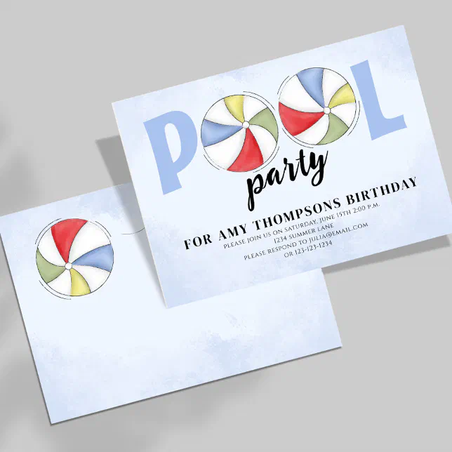 Pool Party Birthday Summer Trendy Beach Balls Invitation | Zazzle
