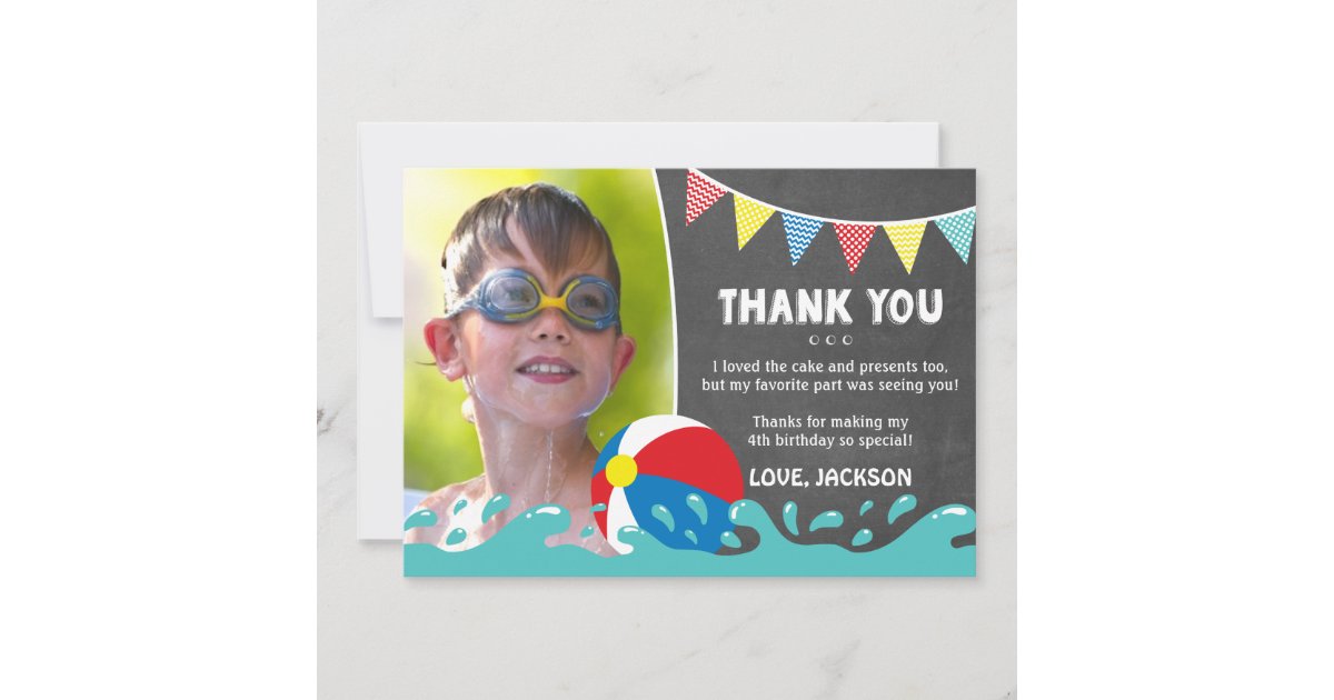 Pool Party Birthday Thank You Card with Photo | Zazzle