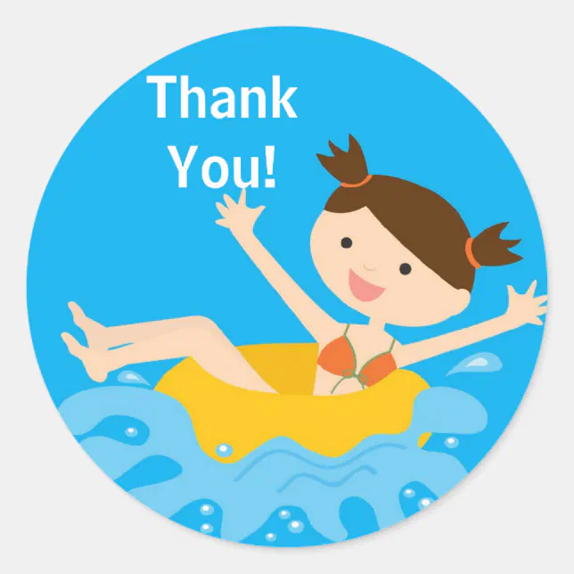 Pool Party Birthday Thank You Sticker | Zazzle
