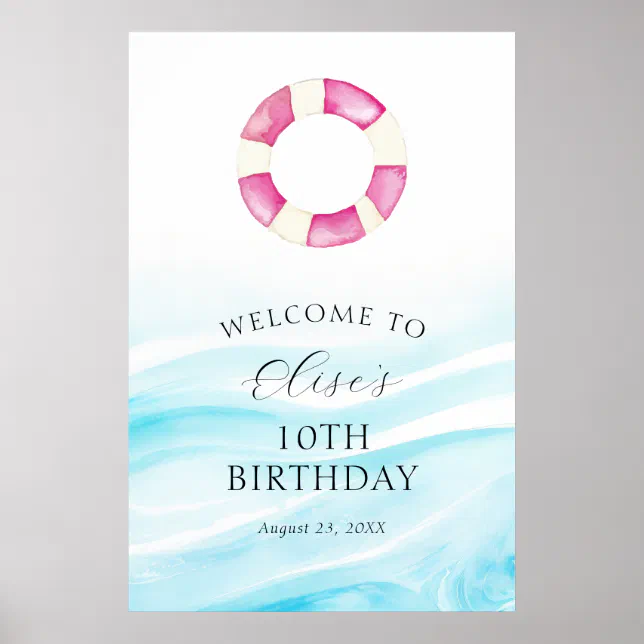 Pool Party Birthday Welcome Poster | Zazzle