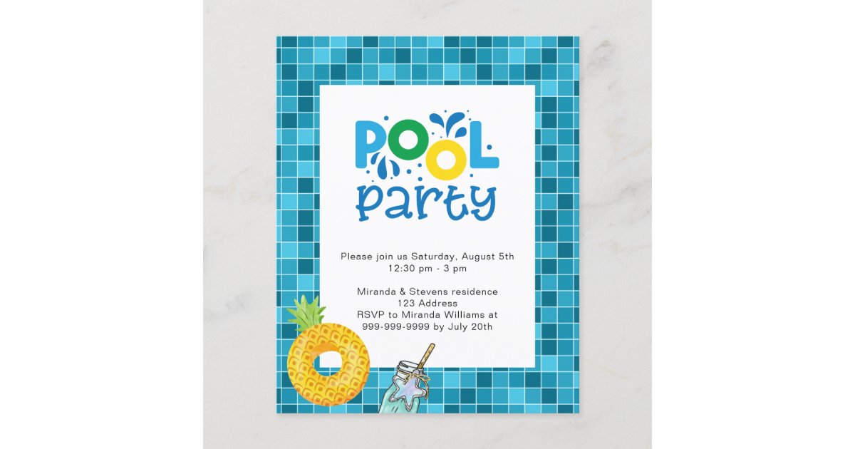 Pool party blue water budget invitation flyer | Zazzle