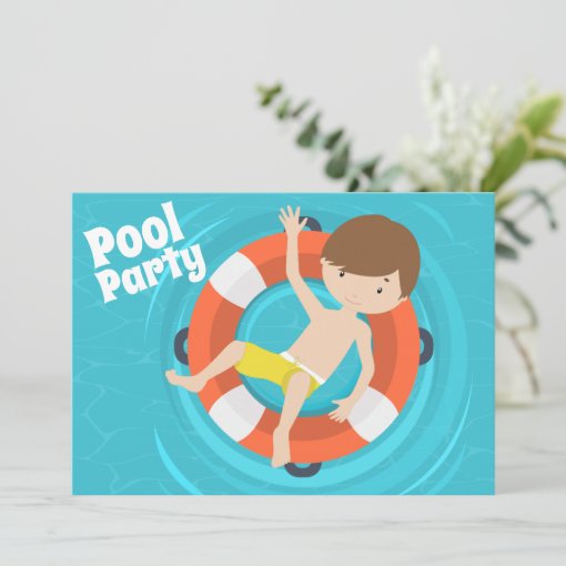 Pool Party Boy Swimming Custom Kids Birthday Invitation | Zazzle