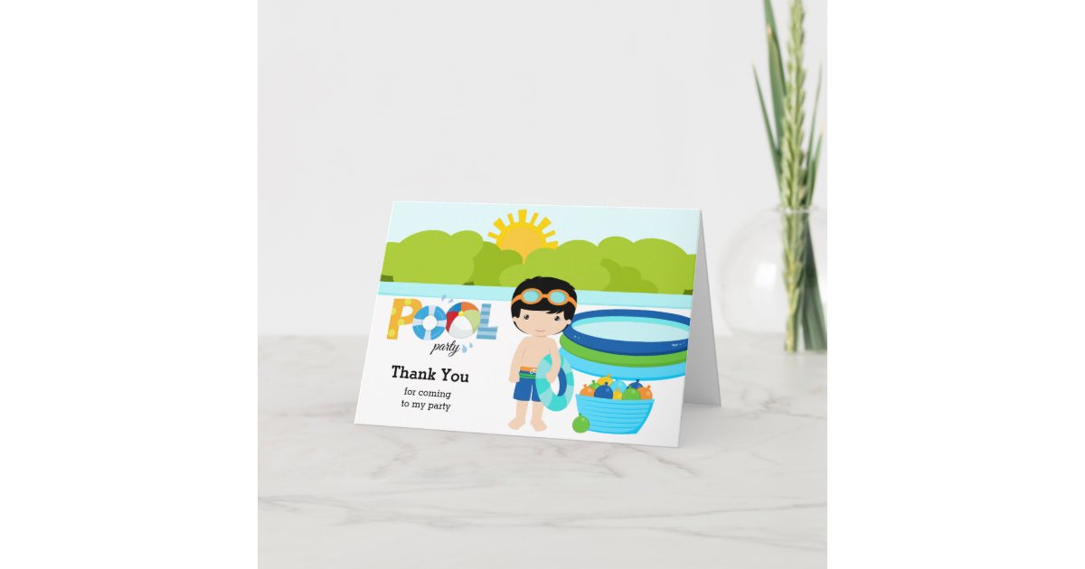 Pool Party boy Thank You Card | Zazzle
