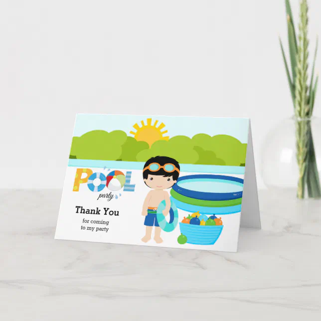 Pool Party boy Thank You Card | Zazzle