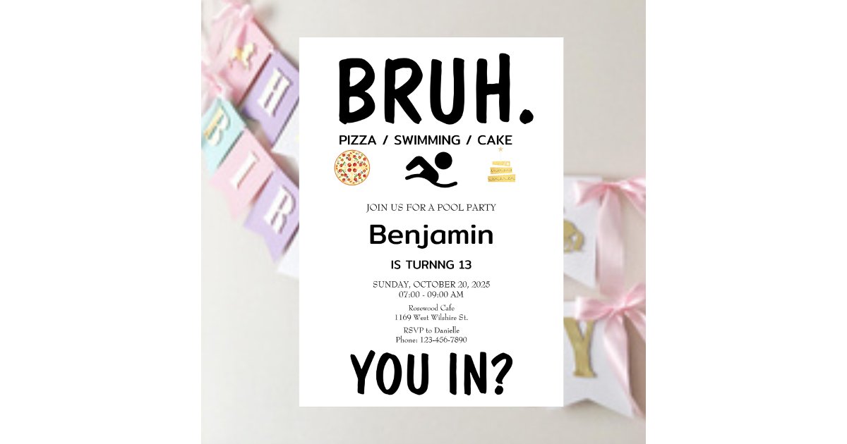 POOL PARTY Bruh Birthday Invitation | Zazzle