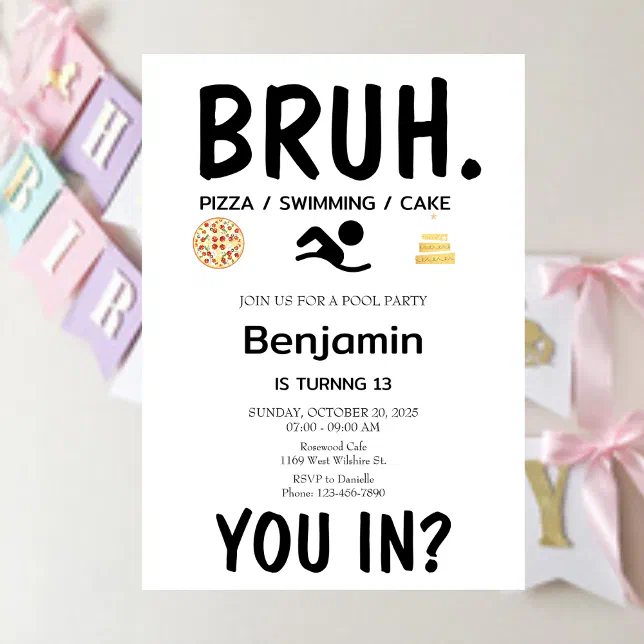 POOL PARTY Bruh Birthday Invitation | Zazzle