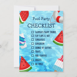 Pool Party Checklist Kids Birthday Enclosure Card | Zazzle