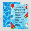 Pool Party Checklist Kids Birthday Enclosure Card | Zazzle