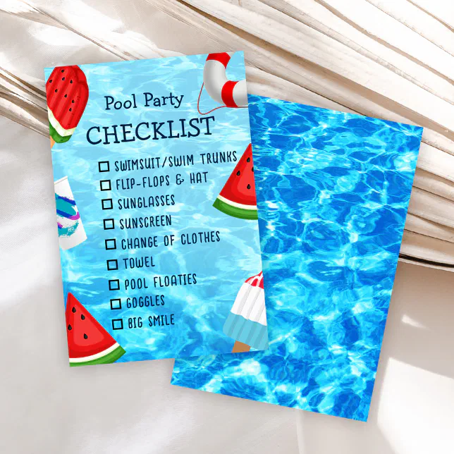 Pool Party Checklist Kids Birthday Enclosure Card | Zazzle