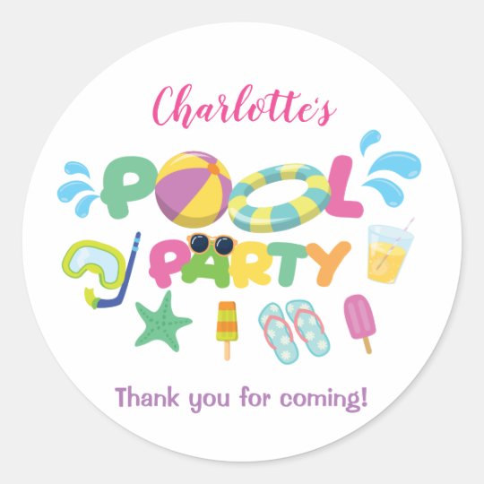 Pool Party Classic Round Sticker | Zazzle.com