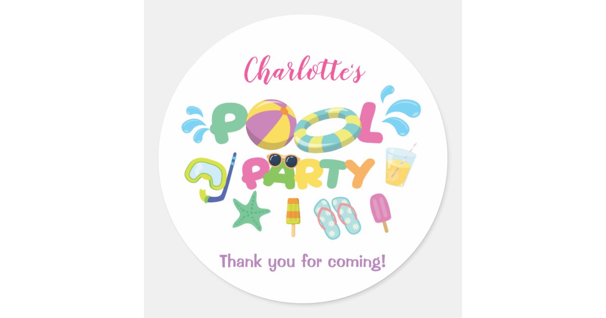 Pool Party Classic Round Sticker | Zazzle