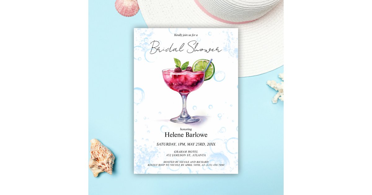 Pool Party Cocktail Bridal Shower Invitation | Zazzle