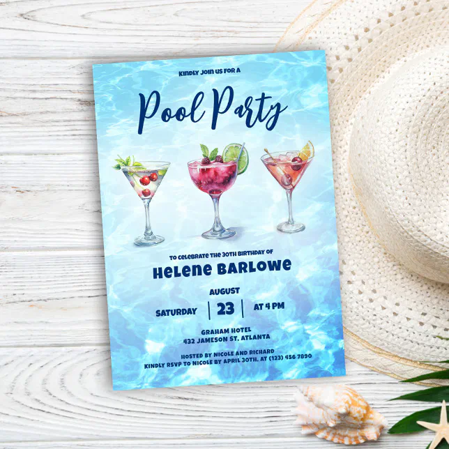 Pool Party Cocktail Summer Birthday Invitation | Zazzle