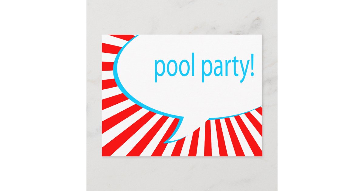 pool party! comic speech bubble invitation postcard | Zazzle.com
