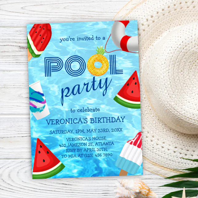 Pool Party Cool Fun Summer Birthday Invitation | Zazzle