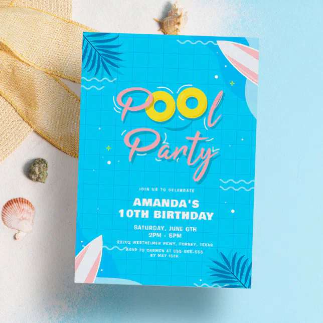 Pool Party Cool Swimming Birthday Invitation | Zazzle