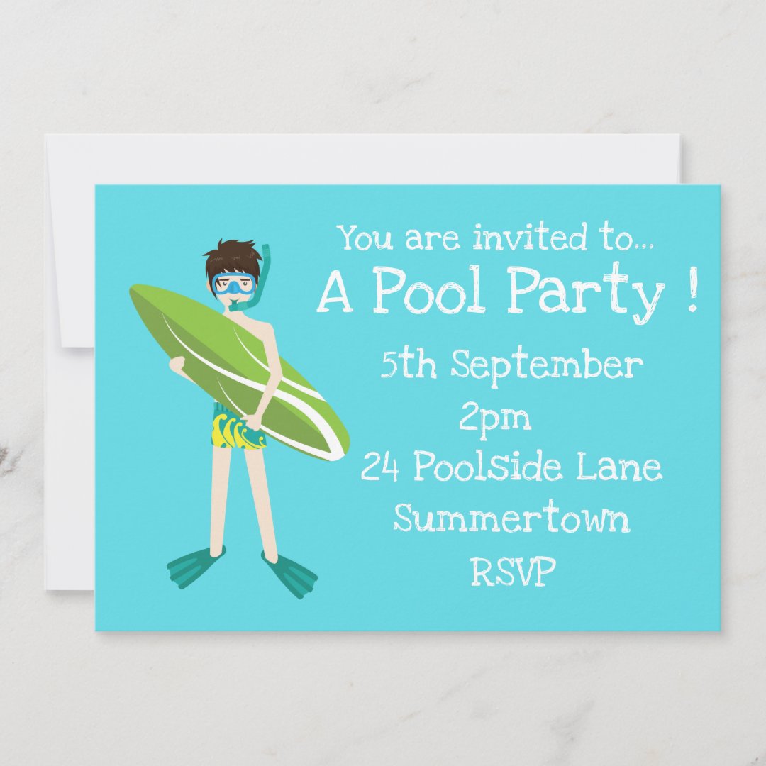 Pool Party cute and modern blue Invitation | Zazzle