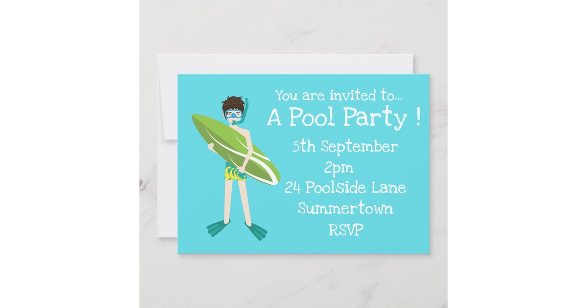 Pool Party cute and modern blue Invitation | Zazzle