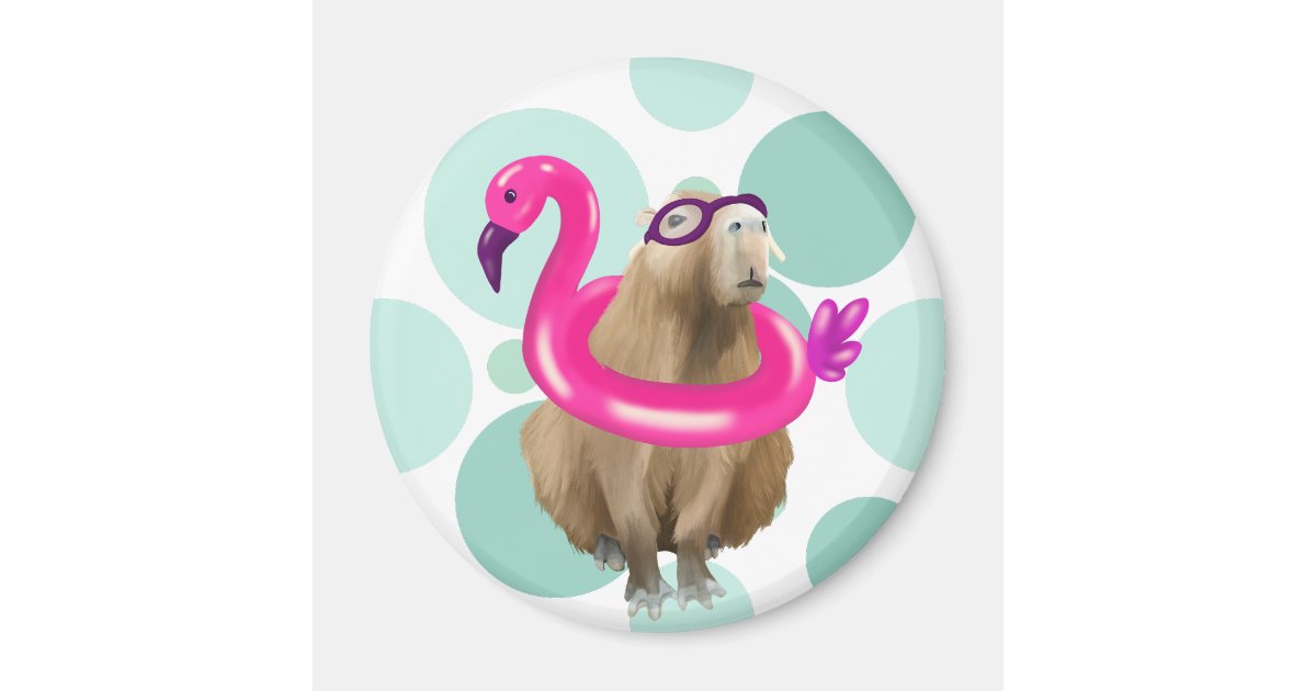 Pool Party Cute Capybara With Pink Flamingo Float Magnet | Zazzle