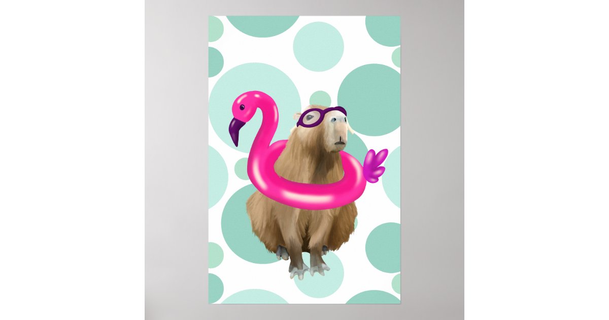 Pool Party Cute Capybara With Pink Flamingo Float Poster | Zazzle