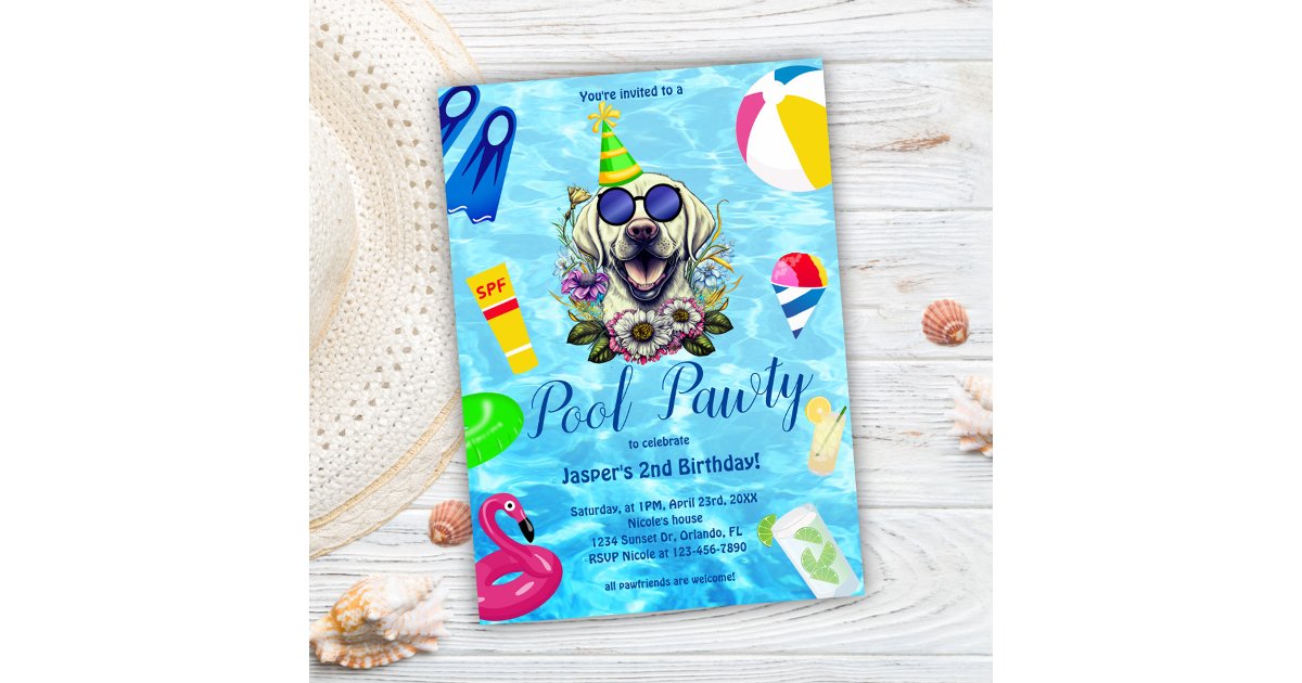 Pool Party Dog Birthday Invitation | Zazzle