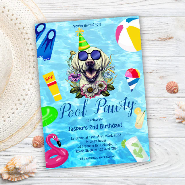 Pool Party Dog Birthday Invitation | Zazzle