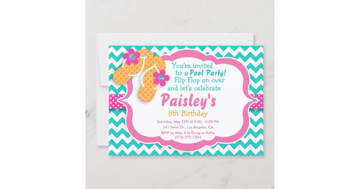Pool Party Flip Flop Birthday Party Invitation | Zazzle
