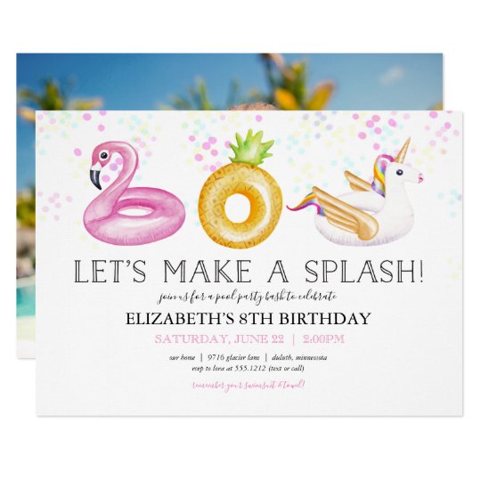 Pool Party Floatie Birthday Photo Invitation | Zazzle.com