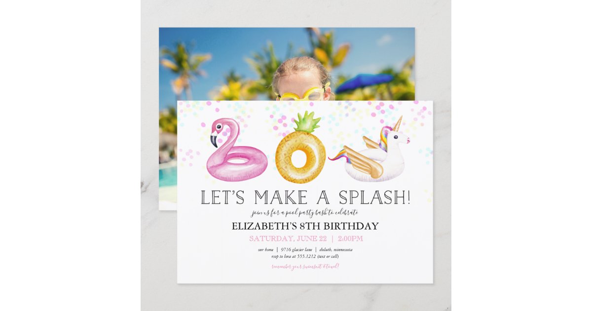 Pool Party Floatie Birthday Photo Invitation | Zazzle