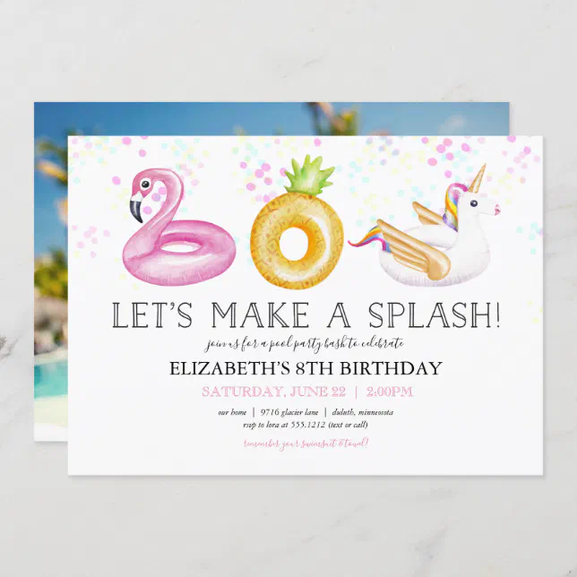 Pool Party Floatie Birthday Photo Invitation | Zazzle