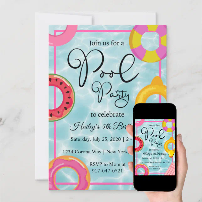Pool Party Floaties Birthday Party Invitation | Zazzle