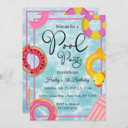 Pool Party Floaties Birthday Party Invitation | Zazzle