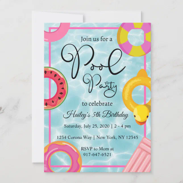 Pool Party Floaties Birthday Party Invitation | Zazzle