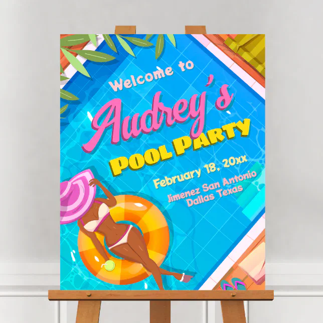 Pool Party - Girl Birthday Welcome Sign | Zazzle
